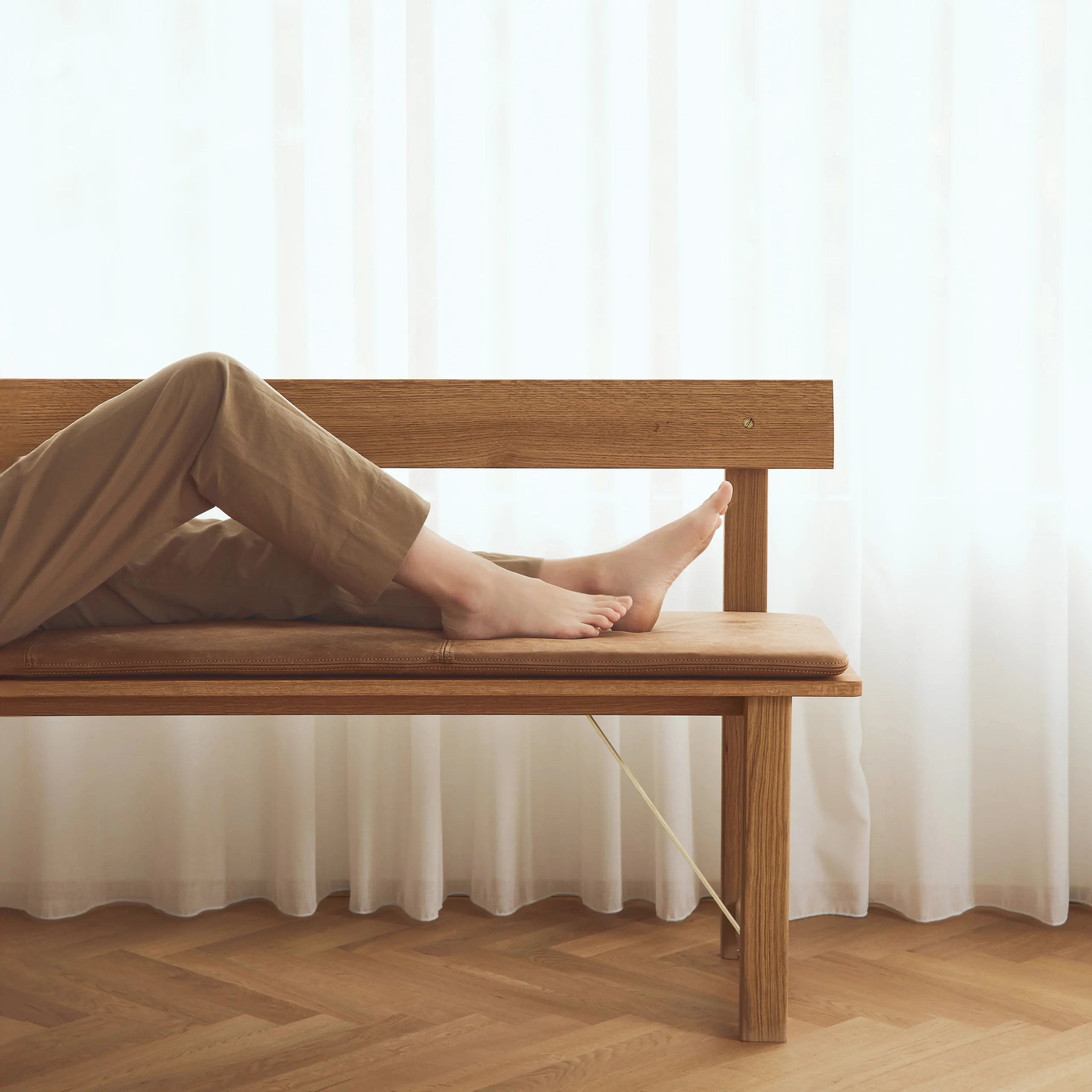 Oak Bench: Elegant Danish Design with Steel Details